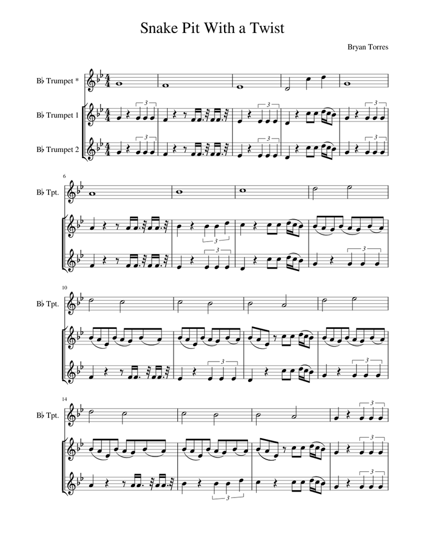 Snake Pit Trumpet Version With a Twist Sheet Music for Trumpet in b ...