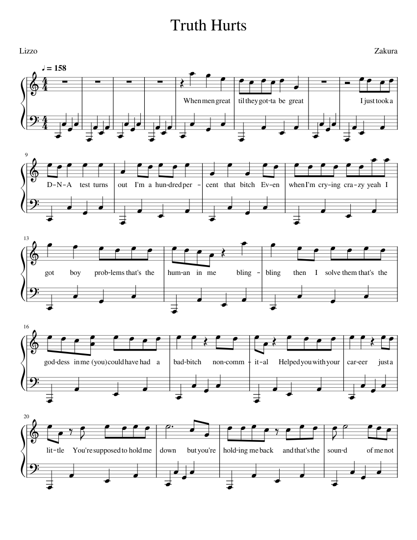 Lizzo - Truth Hurts Sheet Music for Piano (Solo) Easy | MuseScore.com