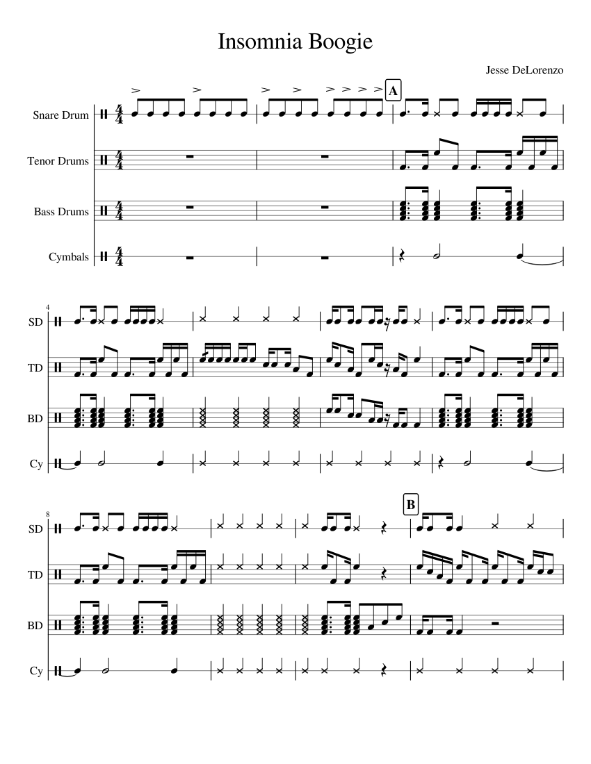Insomnia Boogie Sheet music for Snare drum, Crash, Tenor drum, Bass ...