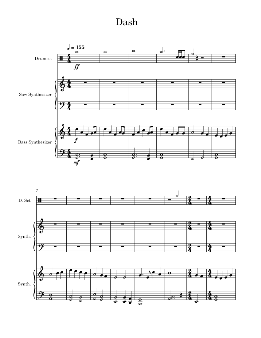 Dash Sheet music for Bass guitar, Drum group, Synthesizer (Mixed Trio ...