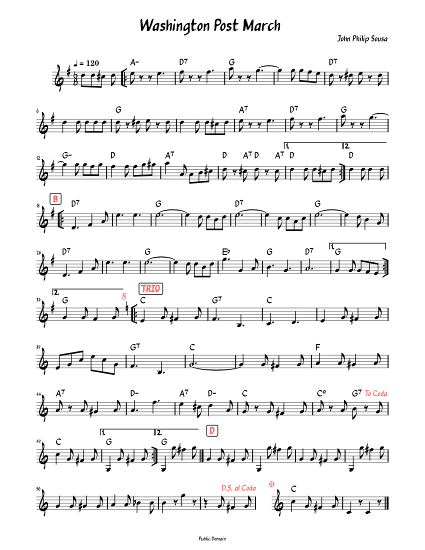 The Washington Post March (Lead sheet with lyrics ) Sheet Music with ...