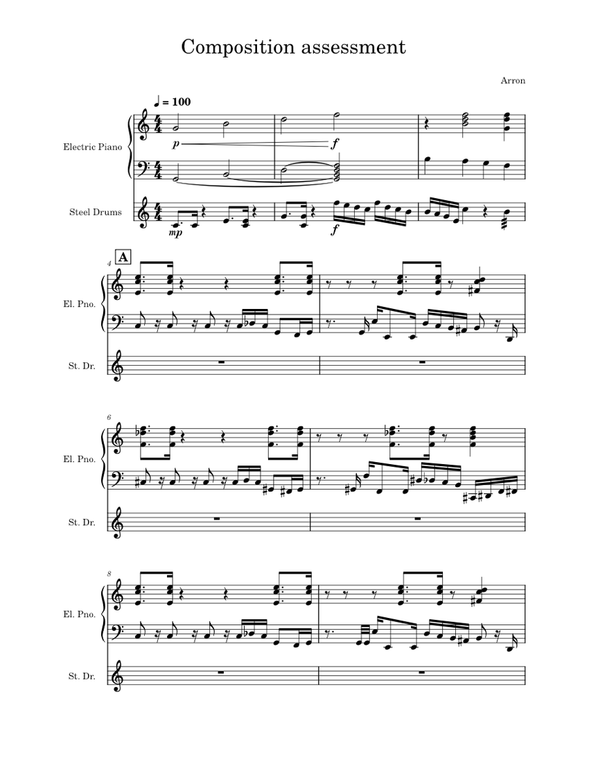Composition Assessment Sheet Music for Piano, Steel drums (Mixed Duet ...