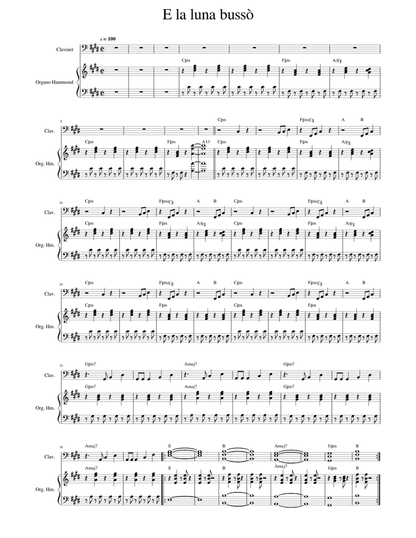 E la luna bussò Sheet Music with Chords for Organ, Clavichord (Mixed ...