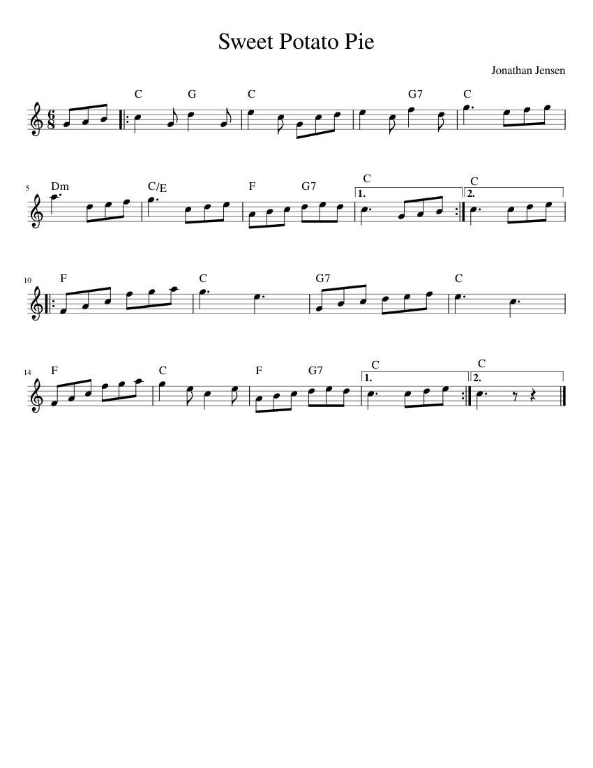 Sweet Potato Pie Sheet Music with Chords for Piano (Solo) easy ...