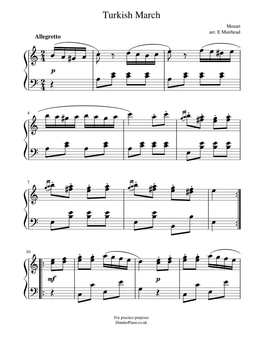 Turkish March Sheet Music for Piano (Solo) Easy | MuseScore.com