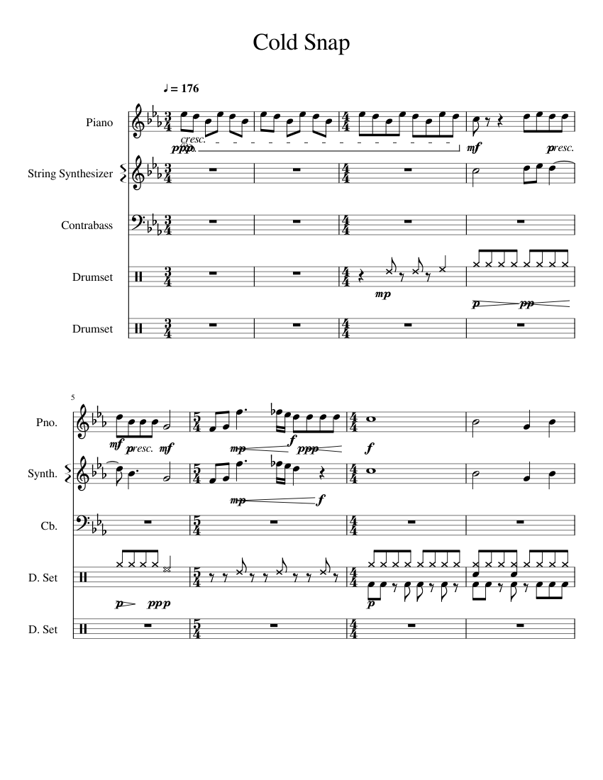 Cold Snap Sheet Music for Piano, Contrabass, Drum group, Strings group ...