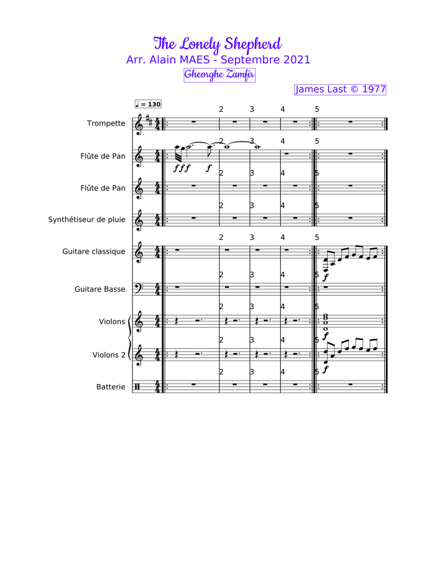 Gheorghe Zamfir - The Lonely Shepherd (Arr. AlmaDev) Sheet Music for ...