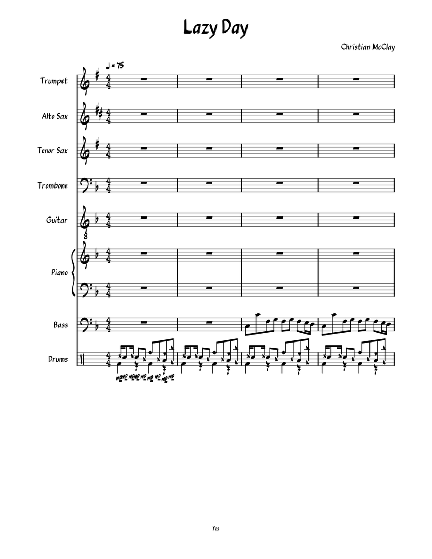 Lazy_Day Sheet Music with Chords for Piano, Trombone, Saxophone alto ...