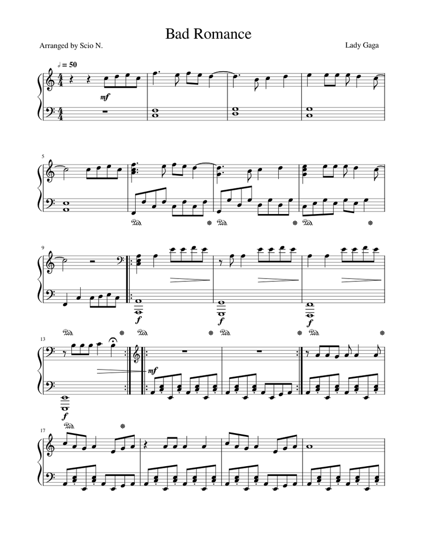Bad Romance Sheet Music for Piano (Solo) | MuseScore.com