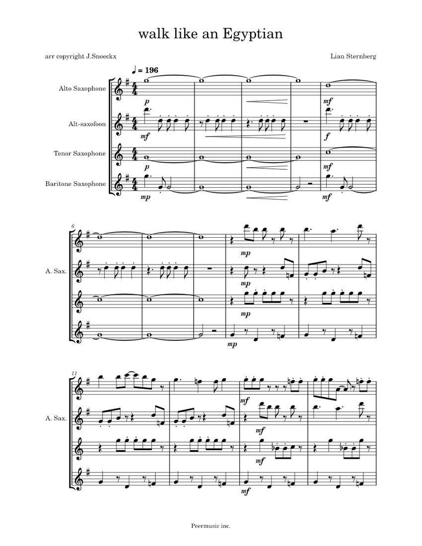 Walk like an egyptian – The Bangles walk like an Egyptian Sheet Music ...