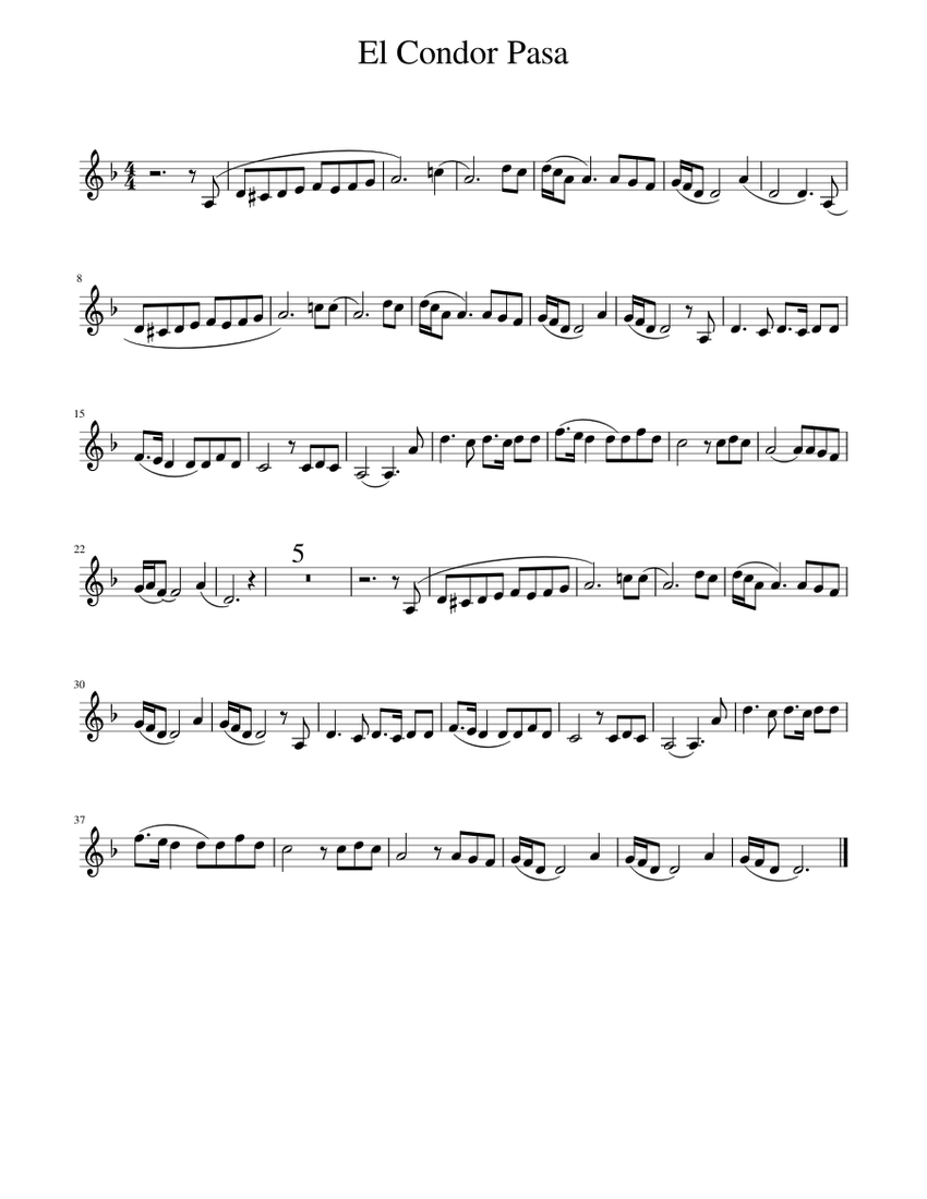 El condor pasa – Misc Traditional Sheet Music for Trumpet in b-flat ...