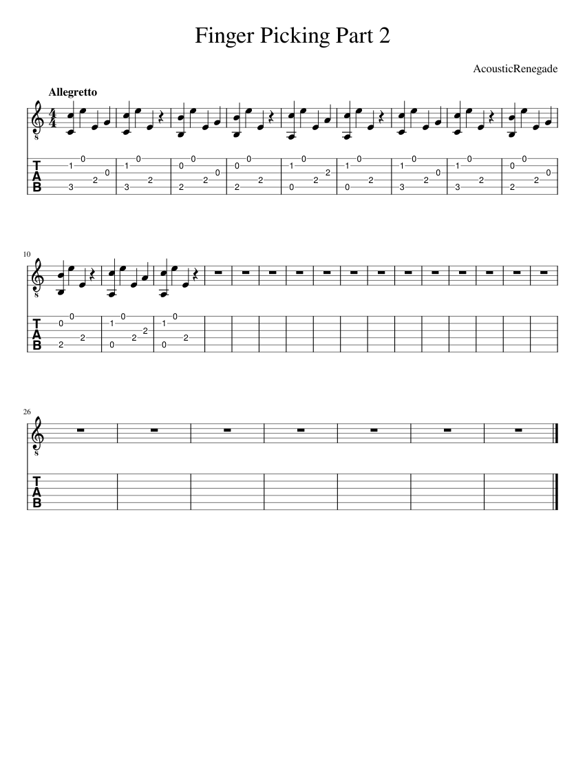 Finger Picking Pattern Part 2 (Guitar) Sheet Music for Guitar (Solo ...