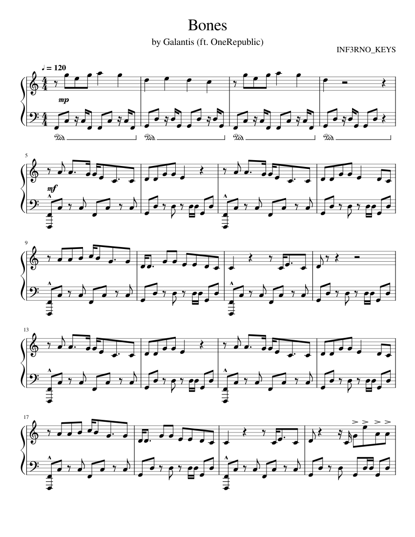 Bones by Galantis (ft. OneRepublic) Sheet Music for Piano (Solo ...