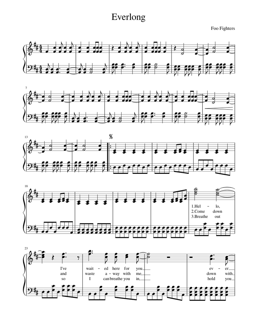 Everlong - Foo Fighters Sheet music for Piano (Solo) | Musescore.com