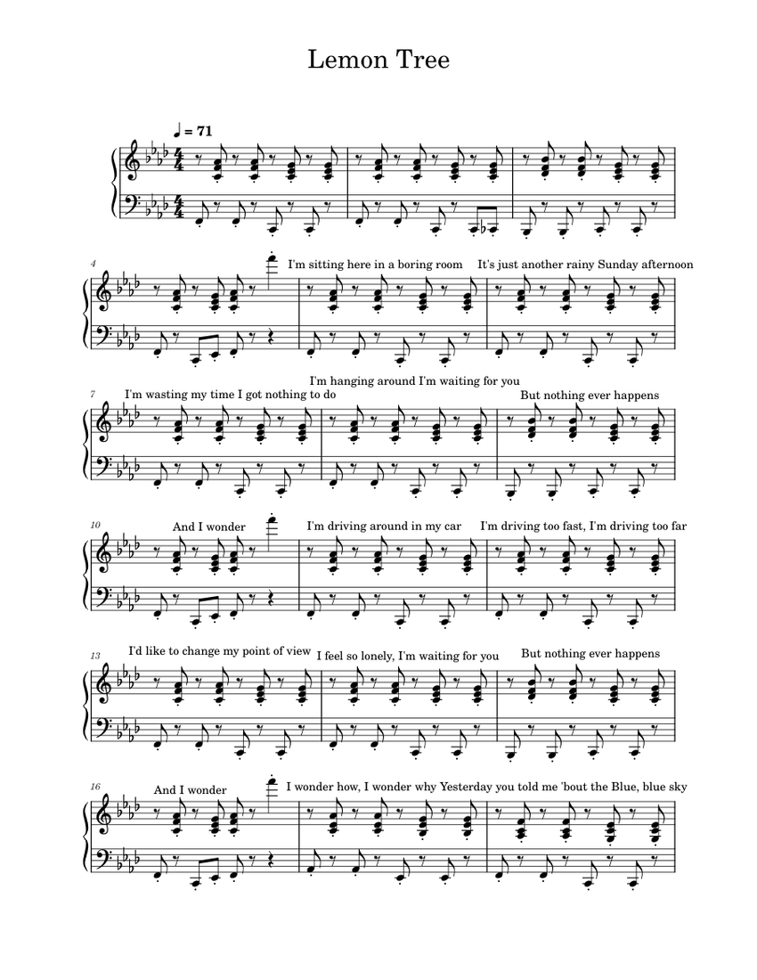 Lemon tree Sheet Music for Piano (Piano-Voice) Easy | MuseScore.com