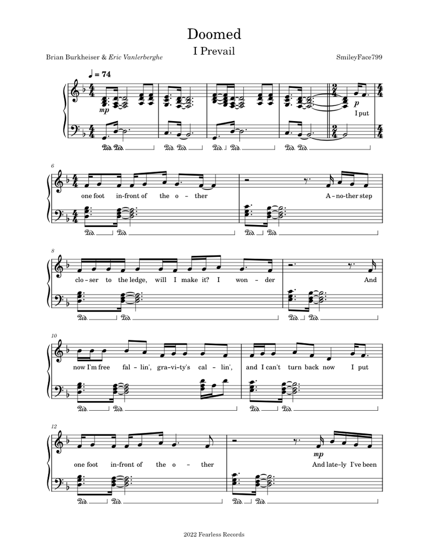 Doomed – I Prevail Sheet music for Piano (Solo) | Musescore.com