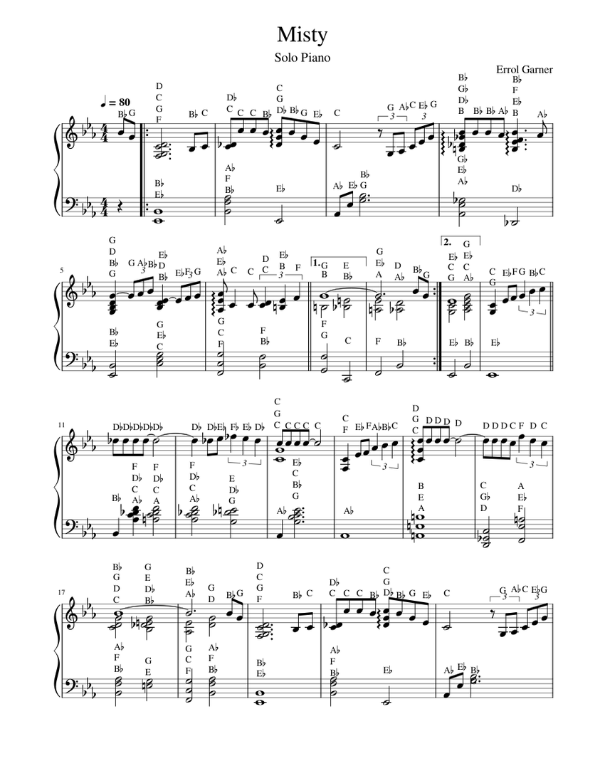 Misty Sheet music for Piano (Solo) | Musescore.com