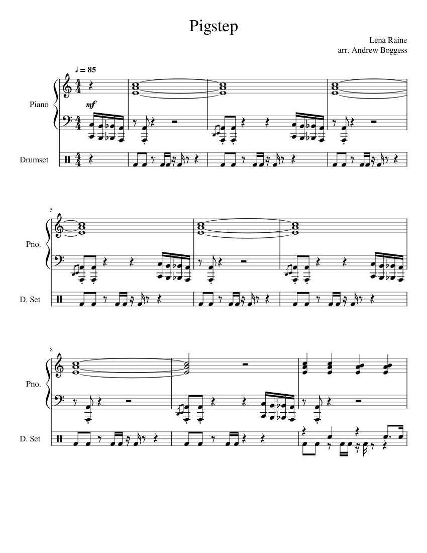 Pigstep Sheet music for Piano, Drum group (Mixed Duet) | Musescore.com
