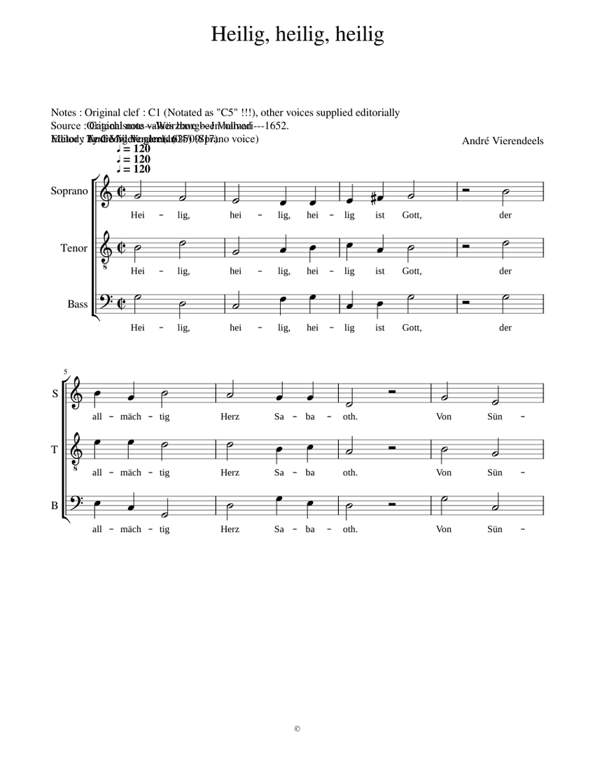 Heilig, heilig, heilig - André Vierendeels Sheet music for Bass guitar ...