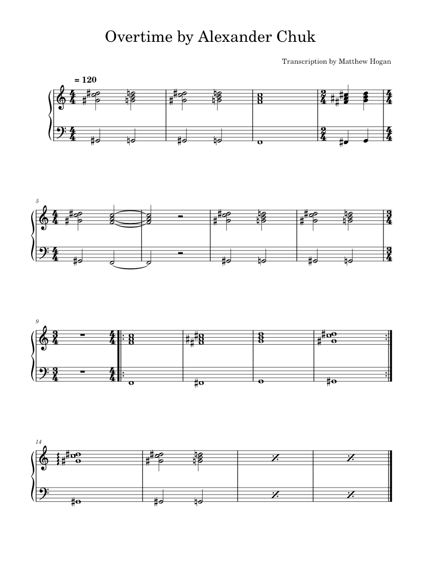 Overtime – Alexander Chuk (Piano Transcription) Sheet music for Piano ...