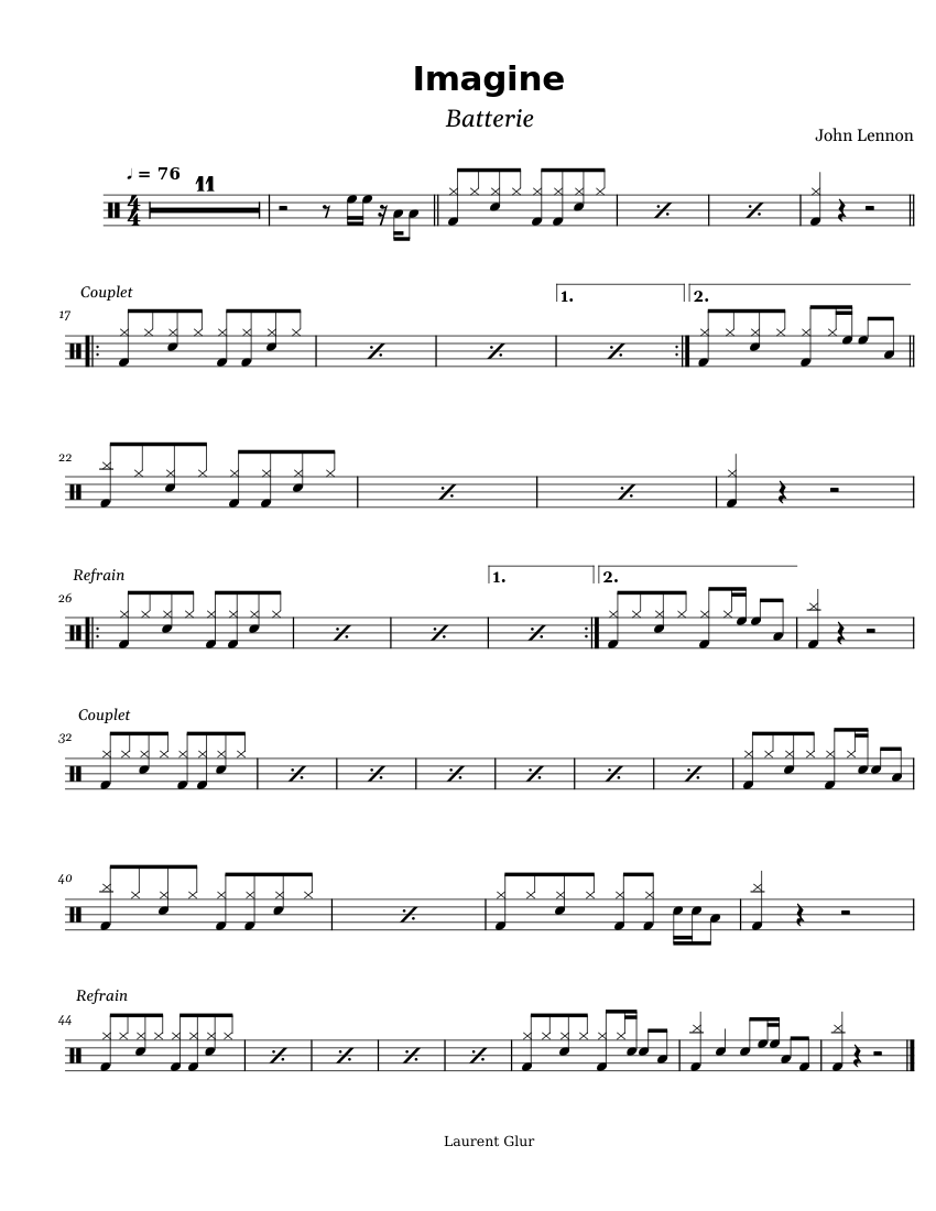 Imagine – John Lennon (Drums) Sheet Music for Drum group (Solo ...