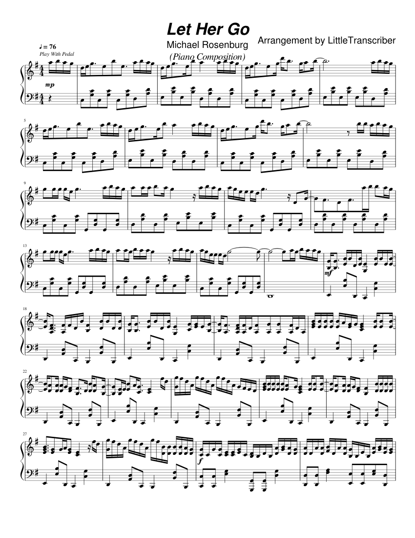 Let Her Go Sheet Music for Piano (Solo) | MuseScore.com
