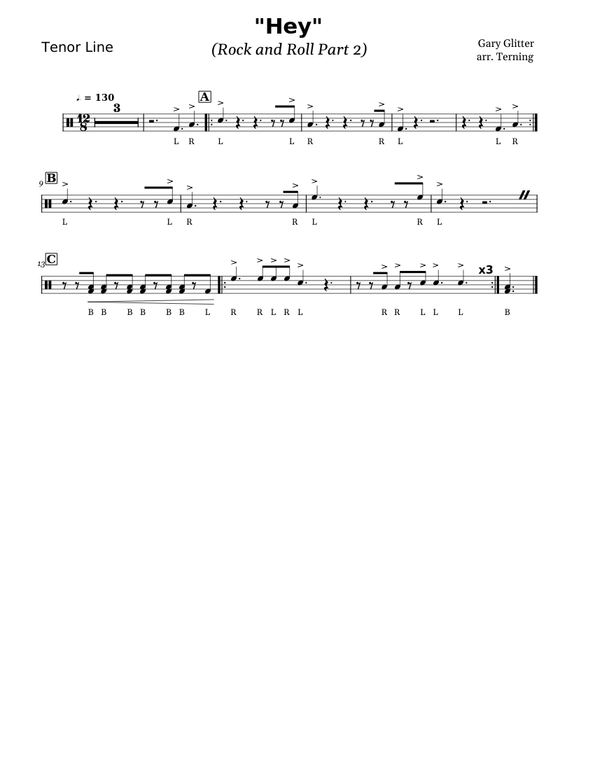 Hey-Tenor_Line Sheet music for Tenor drum (Solo) | Musescore.com