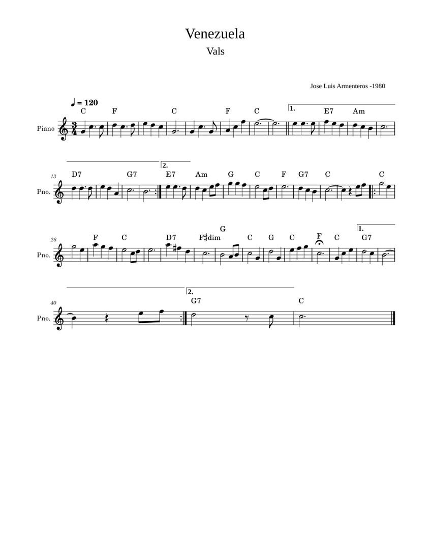 Venezuela – Herrero Y Armenteros Sheet music for Piano (Piano-Voice ...