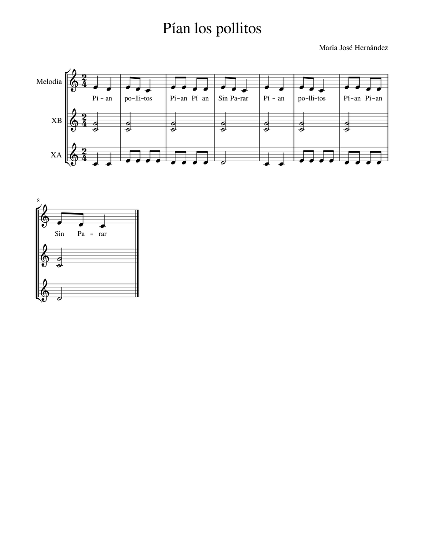 Pían los pollitos Sheet music for Violin, Viola, Cello (String Quartet ...