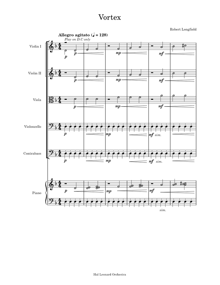 Vortex – Robert Longfield Sheet Music for Piano, Contrabass, Violin ...