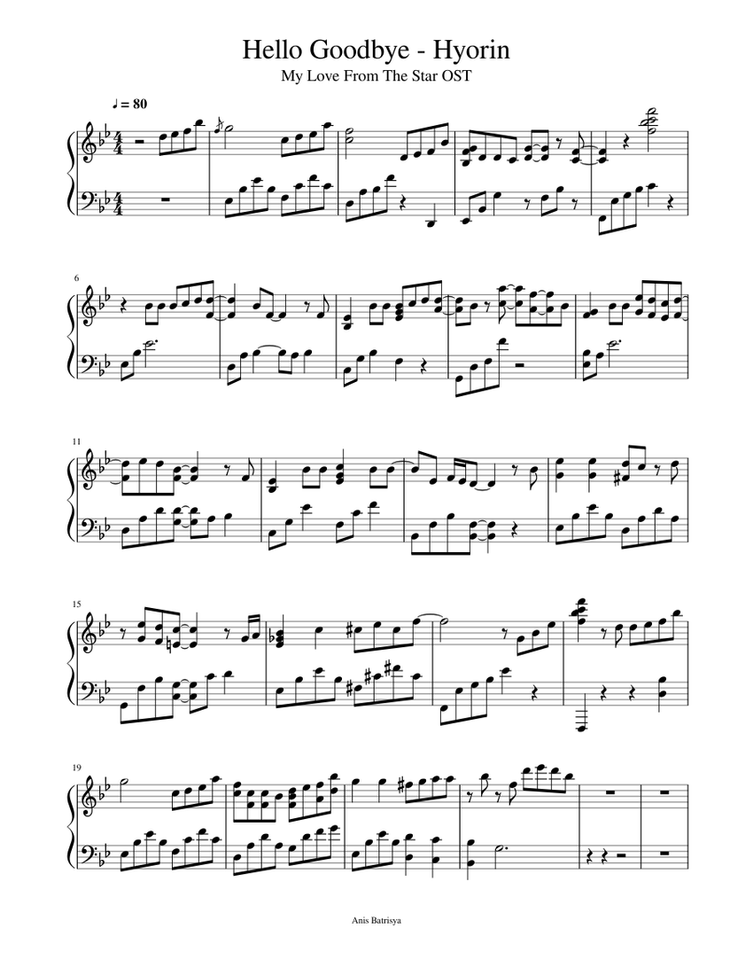 Hello Goodbye - Hyorin Sheet Music for Piano (Solo) | MuseScore.com