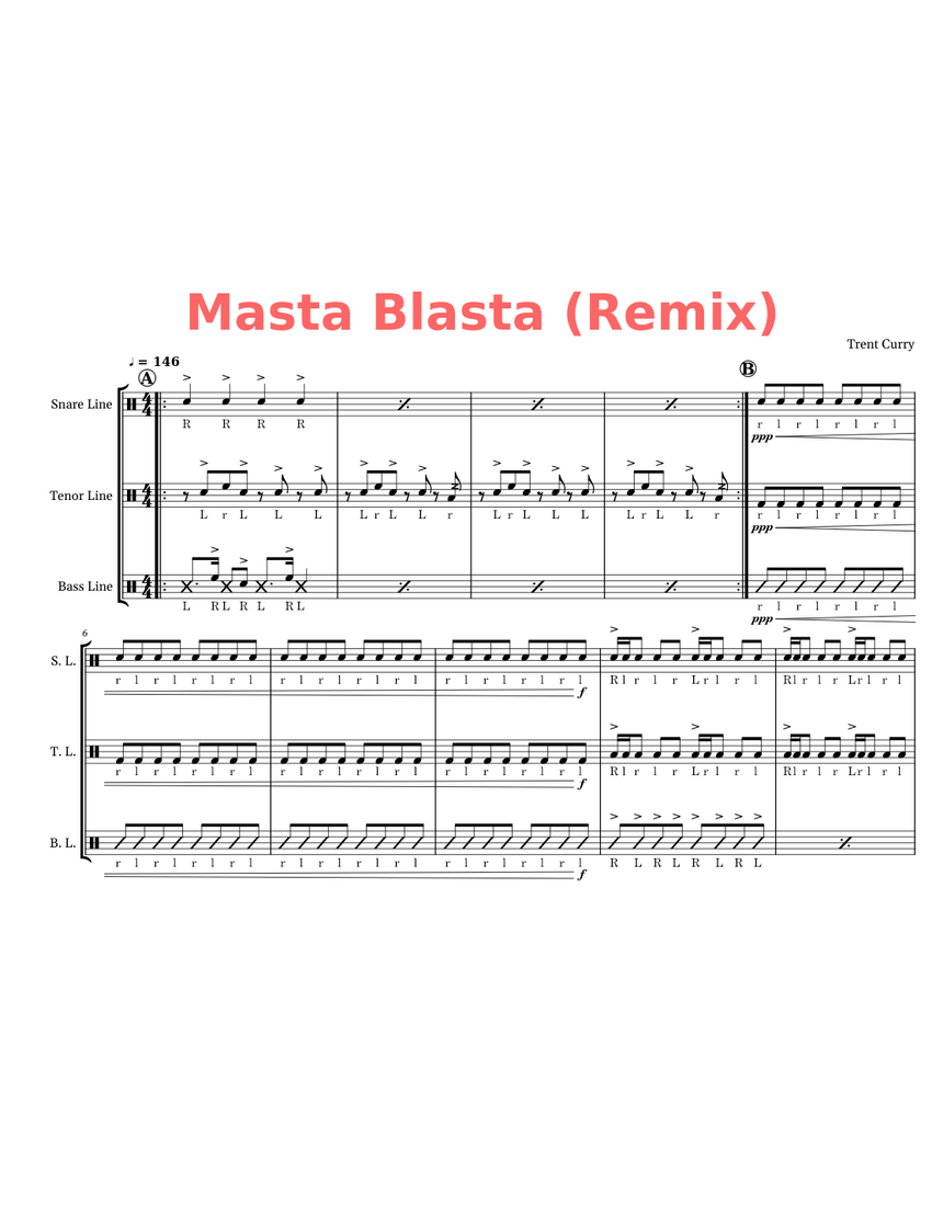 Masta Blasta (Remix) Sheet music for Snare drum, Tenor drum, Bass drum ...