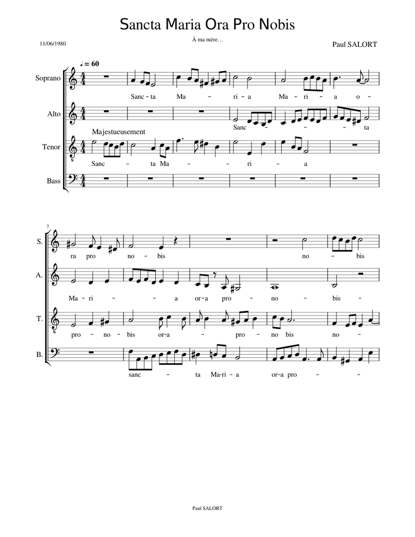 PRS 026 Sancta Maria Ora Pro Nobis Sheet music for Soprano, Alto, Tenor ...