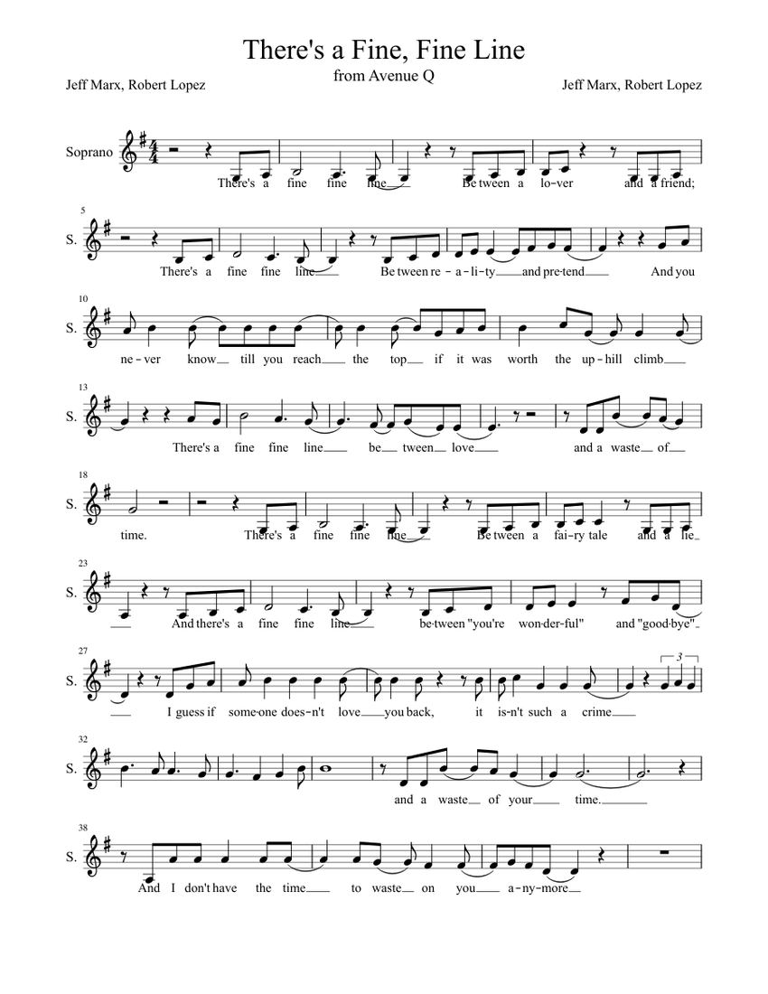There's a Fine, Fine Line Sheet music for Soprano (Solo) | Musescore.com