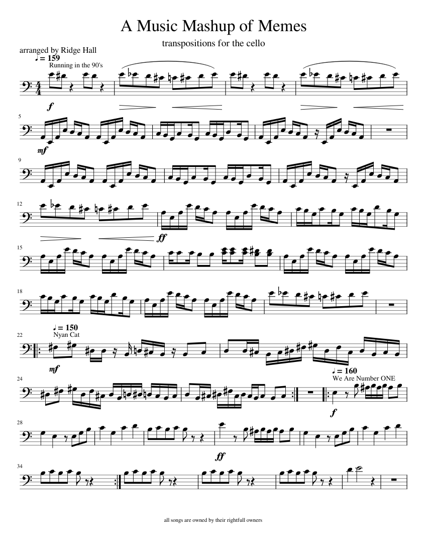 A Music Mashup of Memes for Cello Sheet Music for Cello (Solo ...