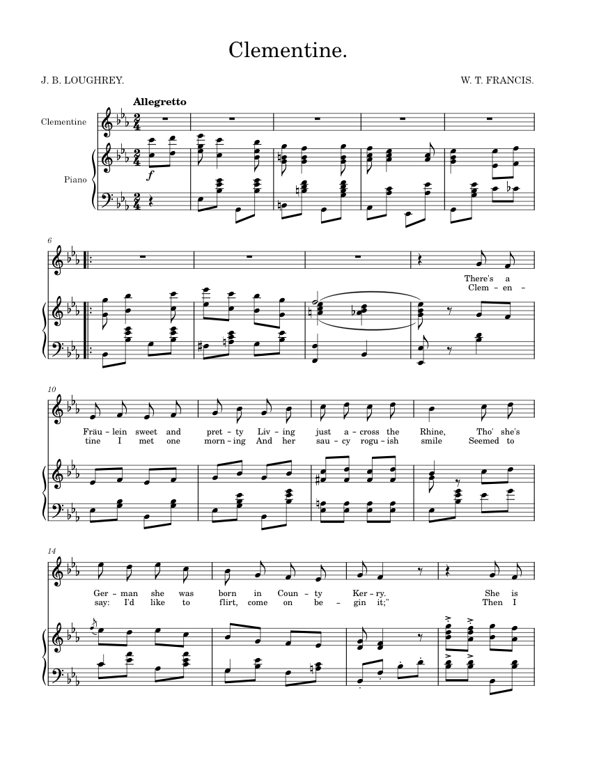 Clementine – William T. Francis Clementine Sheet music for Piano ...
