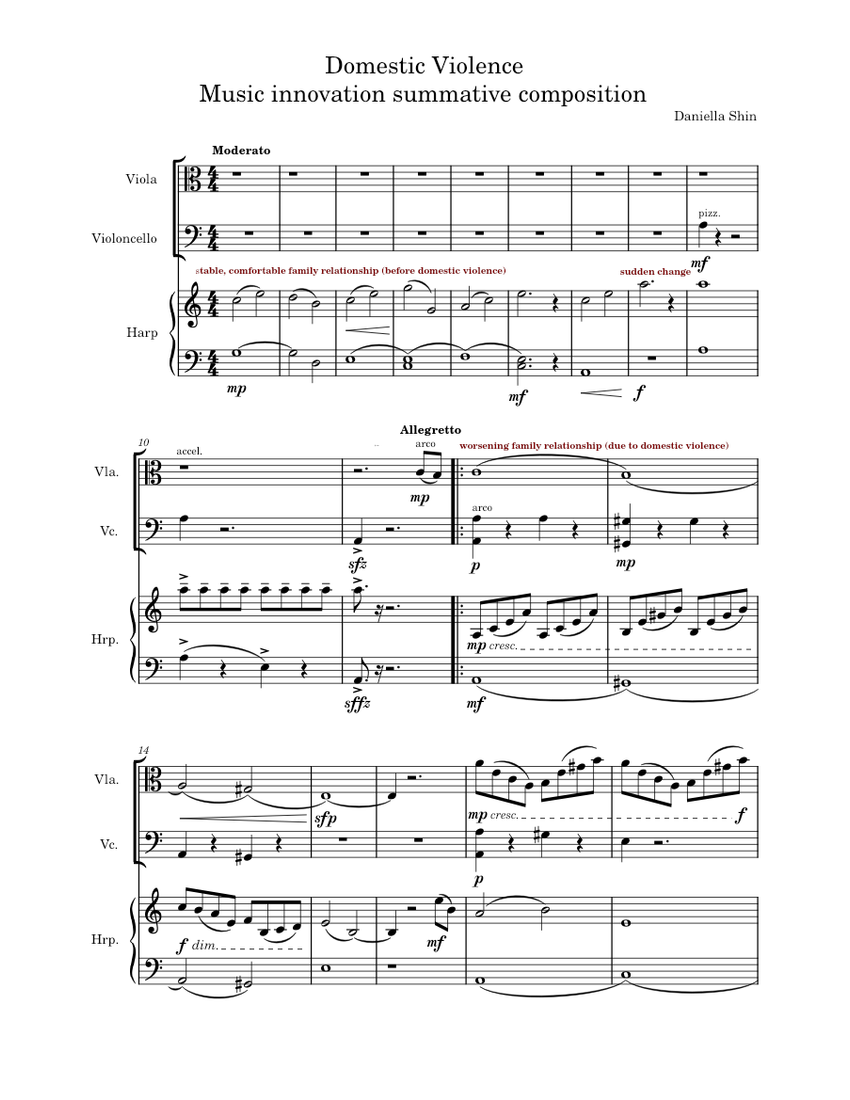 Domestic Violence Music Innovation Summative Composition Sheet music ...