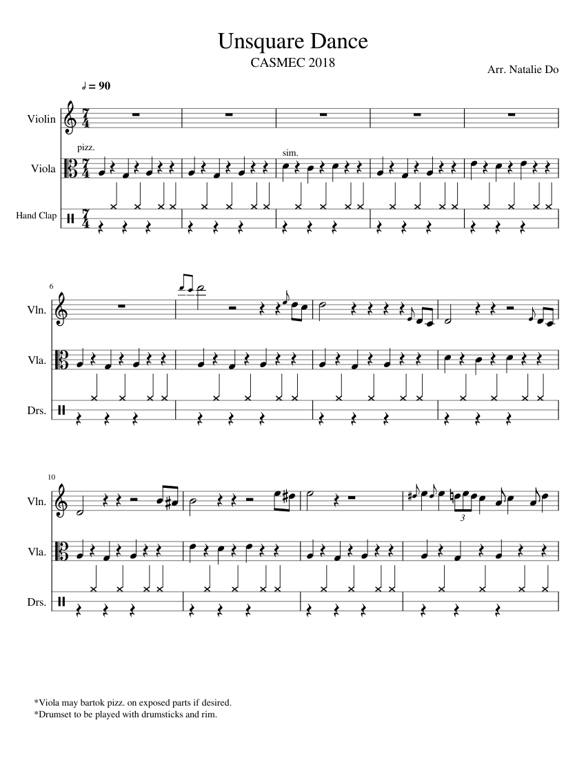 Unsquare Dance String Trio Sheet music for Violin, Viola, Drum group ...