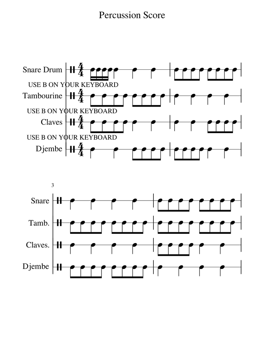 Percussion Musescore Template practice scor Sheet Music for Tambourine ...
