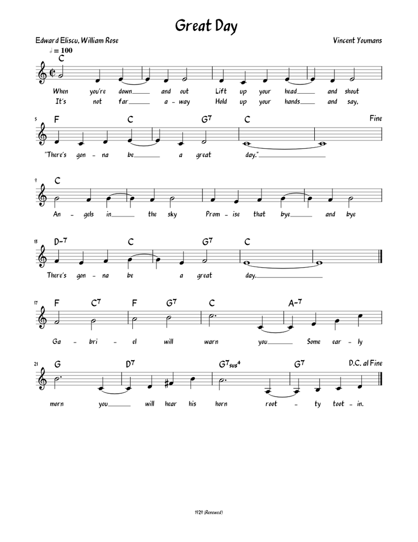 Great Day (Lead sheet with lyrics ) Sheet Music with Chords for Piano ...