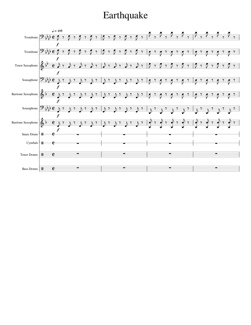 lsu lowbrass drumline Earthquake Sheet Music for Trombone, Saxophone ...