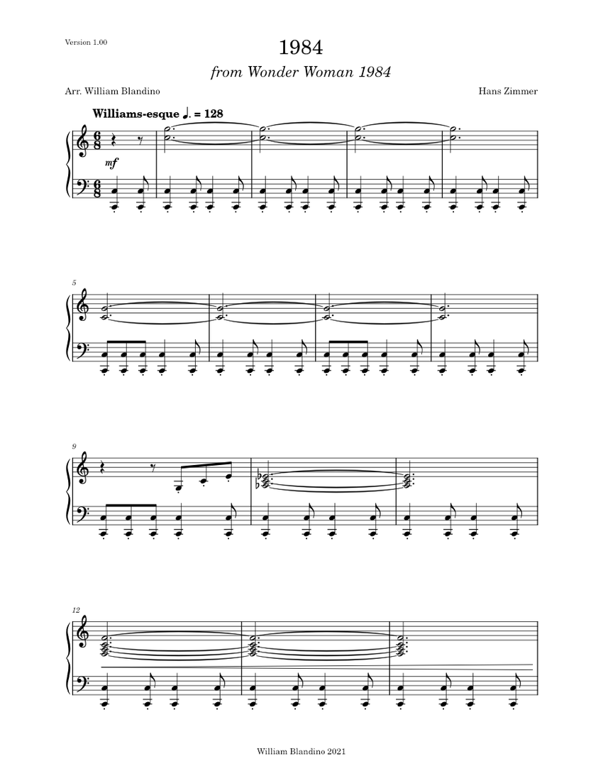 "1984" from Wonder Woman 1984 - Hans Zimmer Sheet Music for Piano (Solo ...