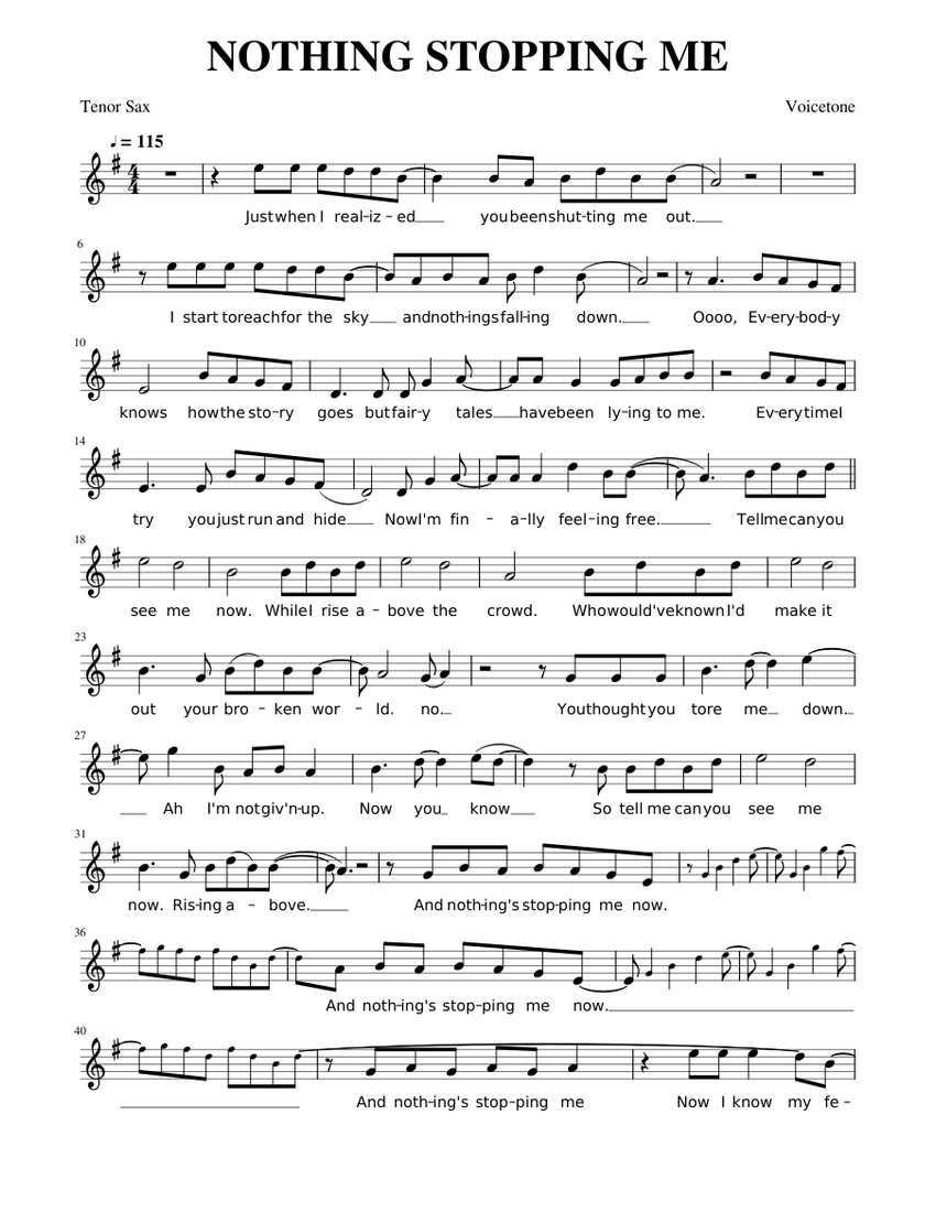 Nothing Stopping Me by Voicetone Sheet music for Saxophone tenor (Solo ...