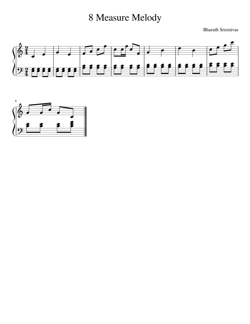 Bharath Sreenivas 8 Measure Melody Sheet music for Piano (Solo) Easy ...