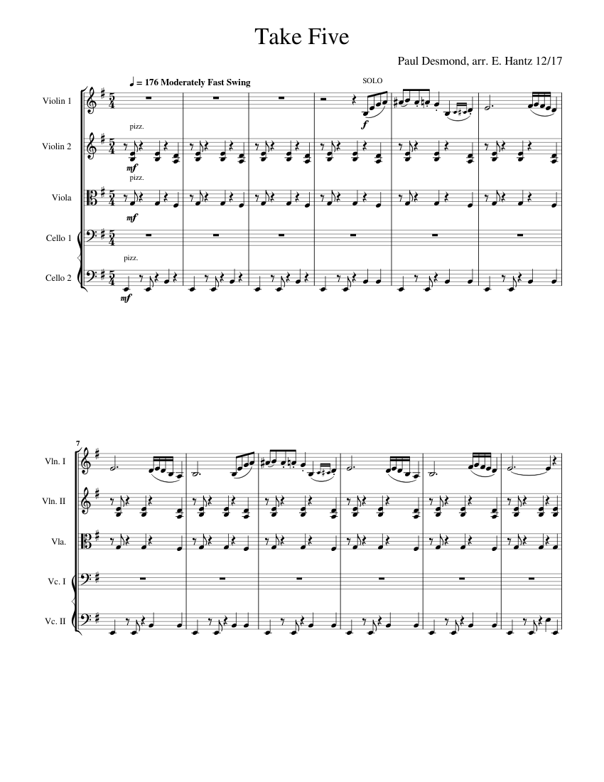 Take Five – Paul Desmond Sheet music for Violin, Viola, Cello (String ...