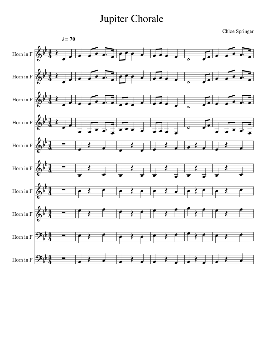 Jupiter Chorale Sheet music for French horn (Brass Ensemble ...