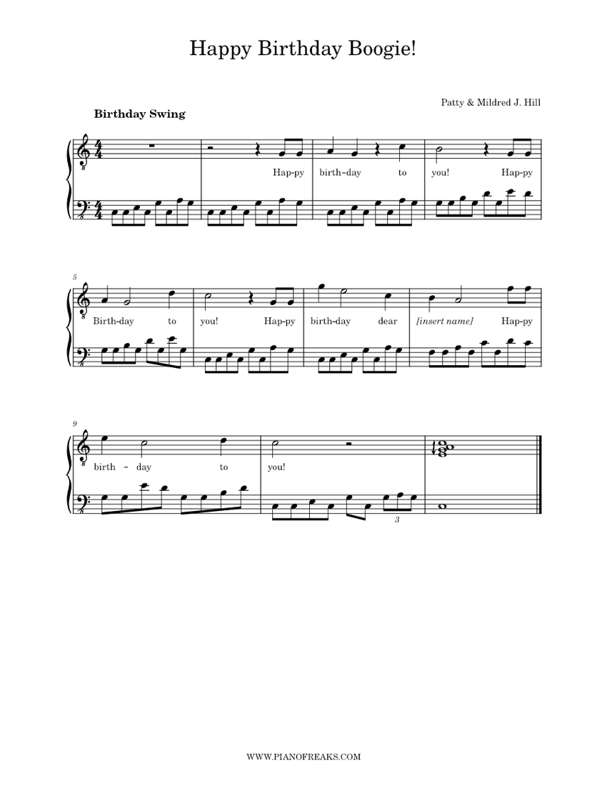 Happy Birthday Boogie! – Patty & Mildred J. Hill Sheet music for Piano ...