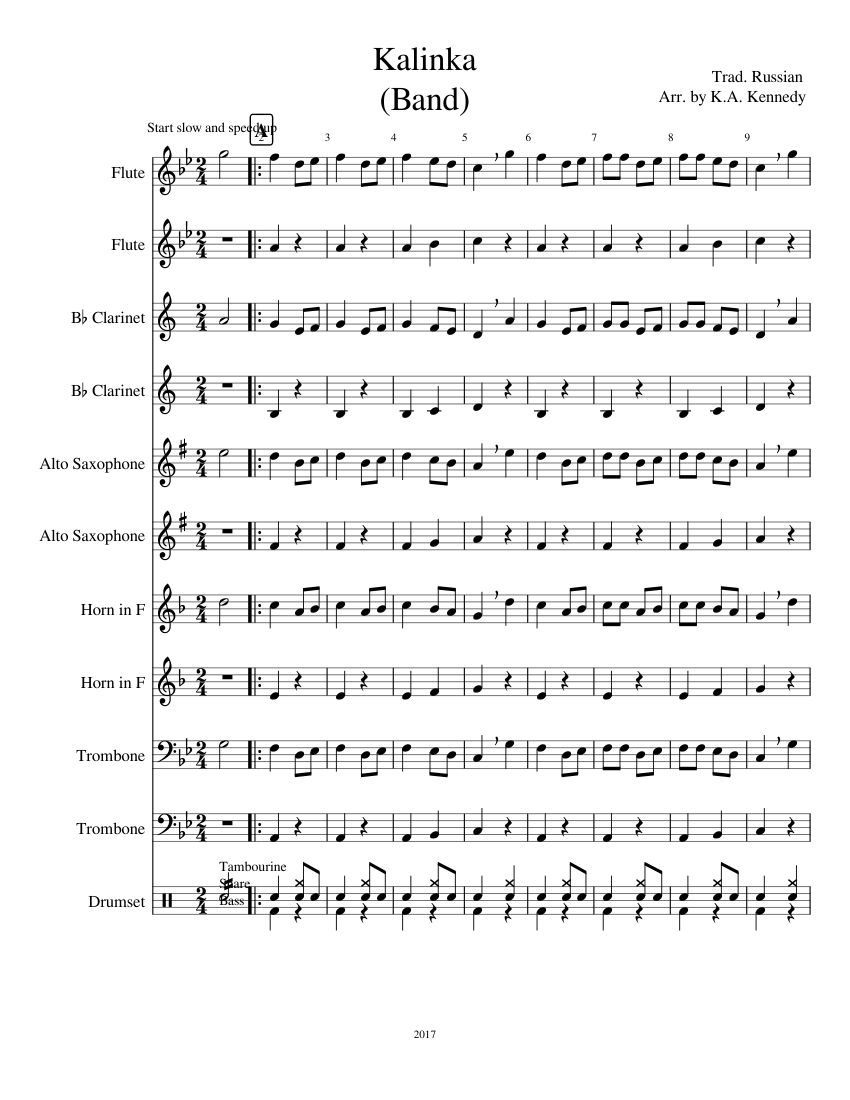 Kalinka (Band Duet) Sheet Music for Trombone, Flute, Clarinet in b-flat ...