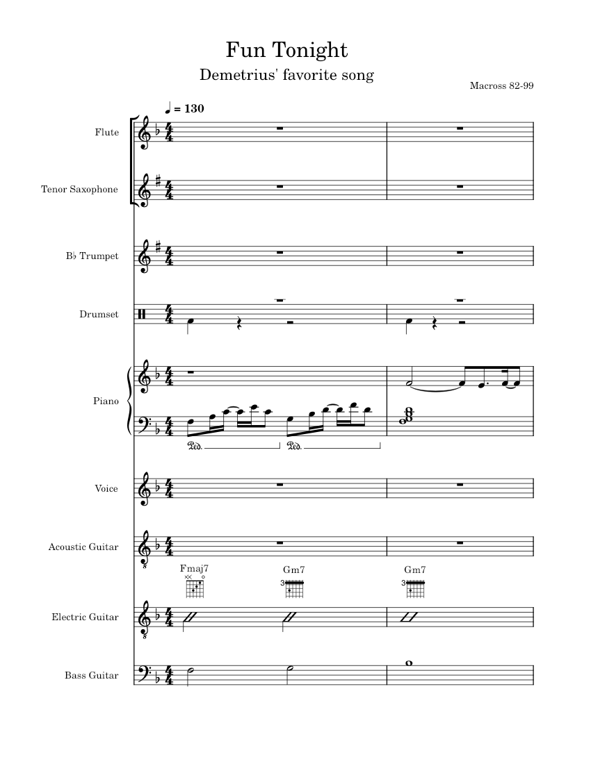 Fun Tonight – Macross 82-99 Sheet music for Piano, Vocals, Flute ...