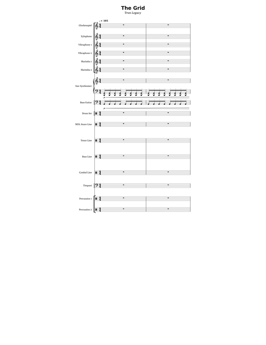 The Grid Sheet Music for Timpani, Vibraphone, Glockenspiel, Bass guitar ...